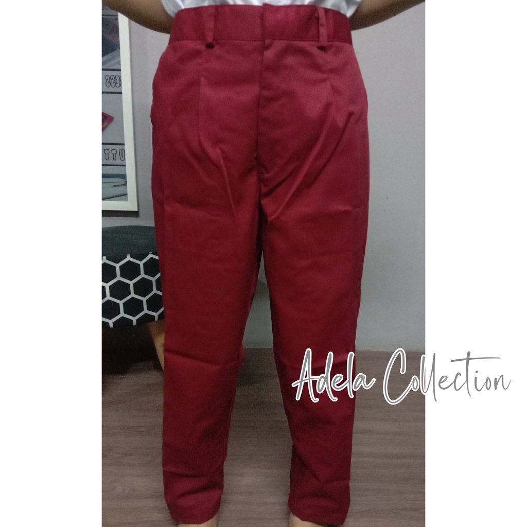 MERAH School Uniform Red Elementary School Rubber Waist Pants drill ...