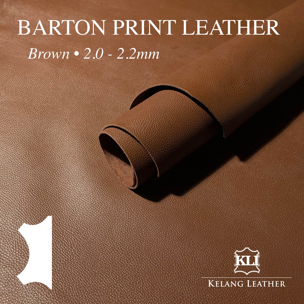Barton Print Embossed Leather BROWN & DARK BROWN Genuine Buffalo Lembu ...
