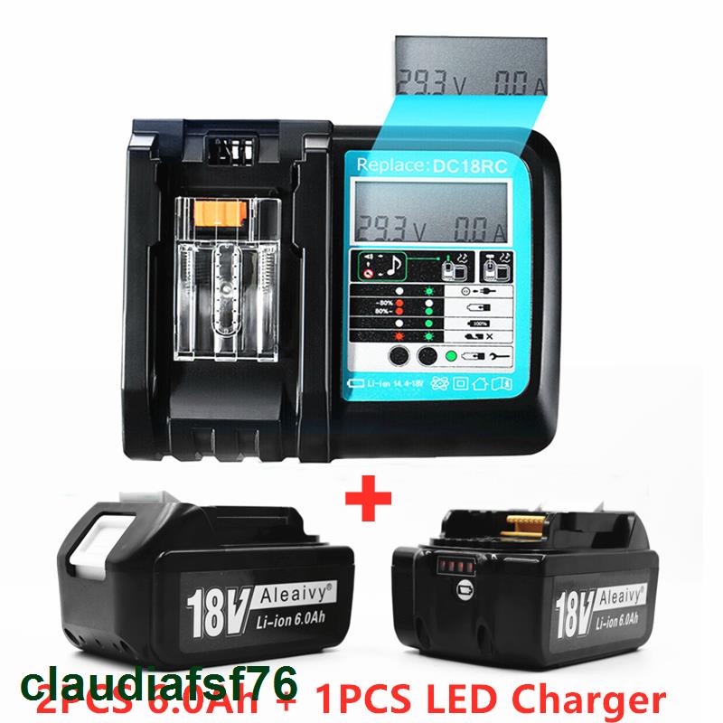 NEW With LCD Charger Rechargeable Battery 18 V 6000mAh Lithium ion for Makita 18v Battery 6Ah ...