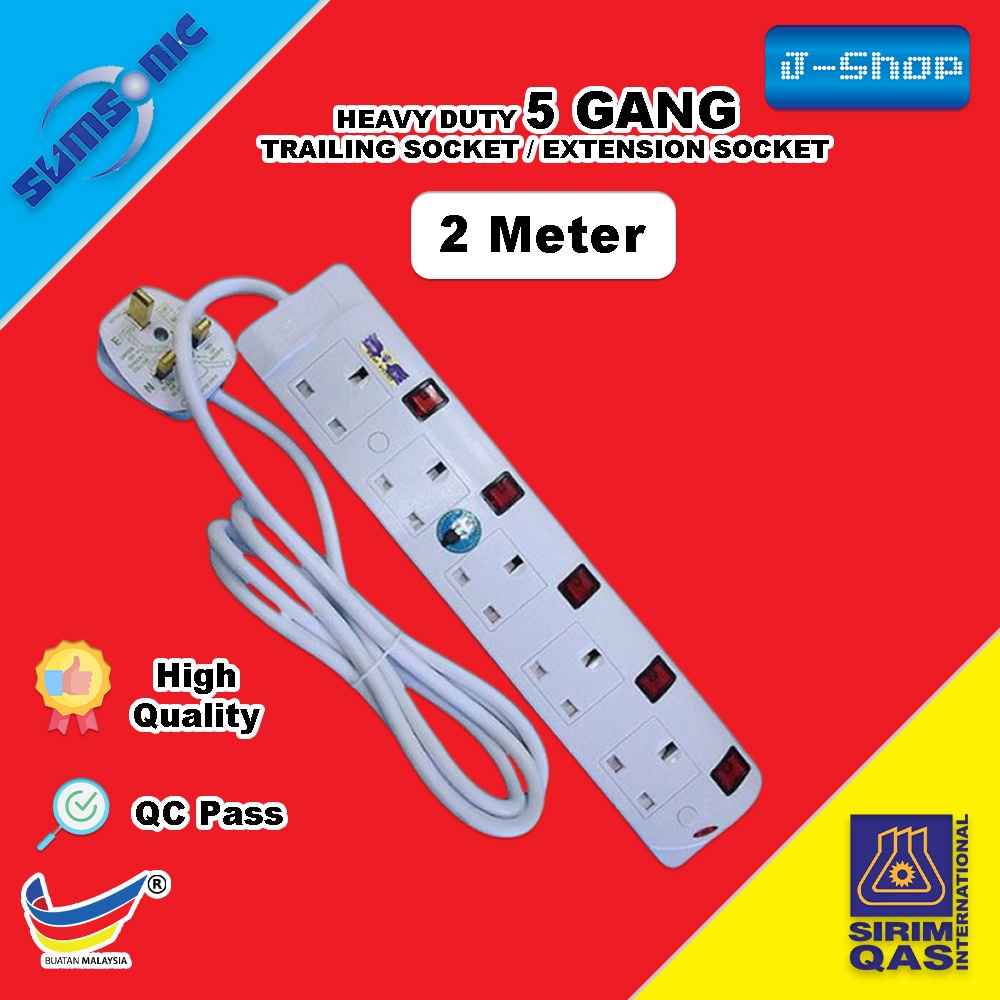 [sirim Approved] Sum Heavy Duty 5 Gang Trailing Socket Extension Socket 2 Meter Shopee