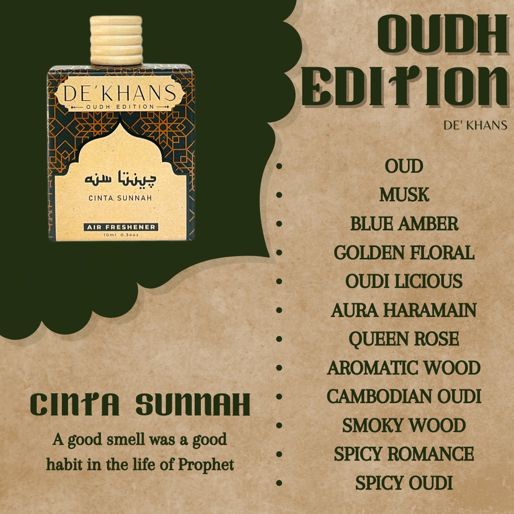 CAR PERFUME DE' KHANS OUDH EDITION CINTA SUNNAH *12 SCENTS AVAILABLE ...