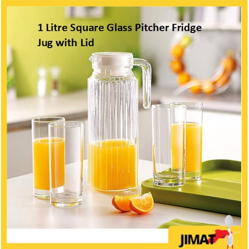 1 Litre Square Glass Pitcher Fridge Jug with Lid J-25A | Shopee Malaysia