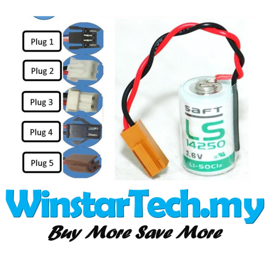 Saft LS14250 1/2AA 3.6V PLC Industrial ER 14250 Lithium Battery + Plug ...