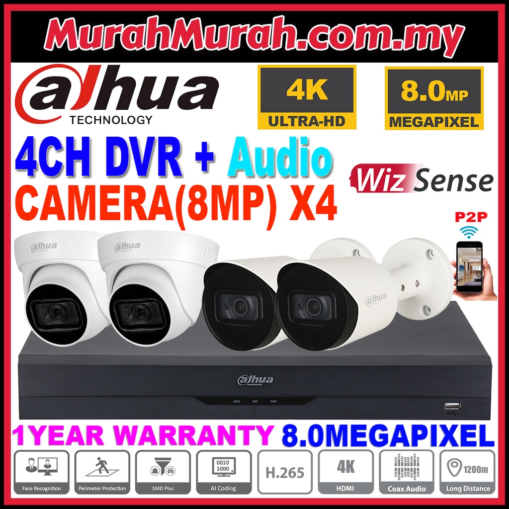 Dahua 8MP 4K + Audio 4-CHANNEL 8.0MP Package CCTV 4CH 8MP DVR recorder Ultra HD 4K 2160P VGA ...