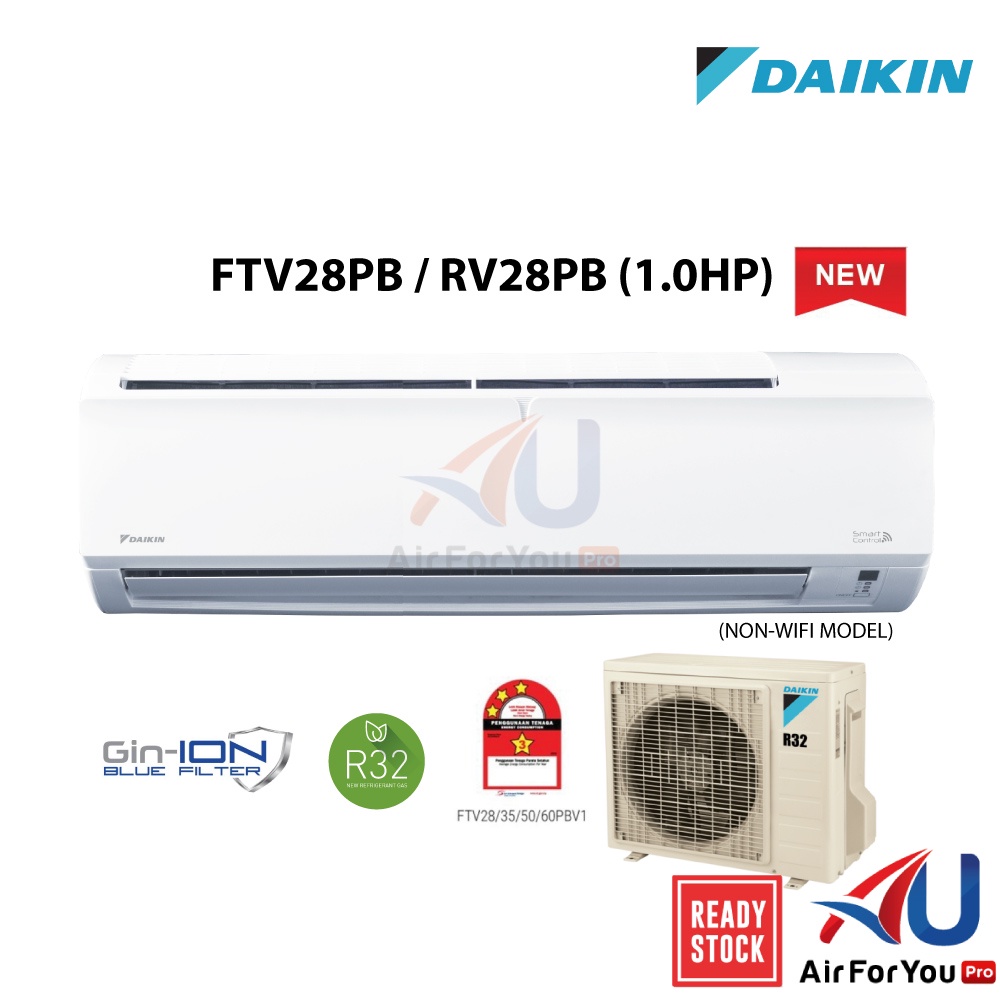 DAIKIN Standard Non Inverter Air Conditioner FTV-P R32 (1.0HP) FTV28PB/RV28PB | Shopee Malaysia