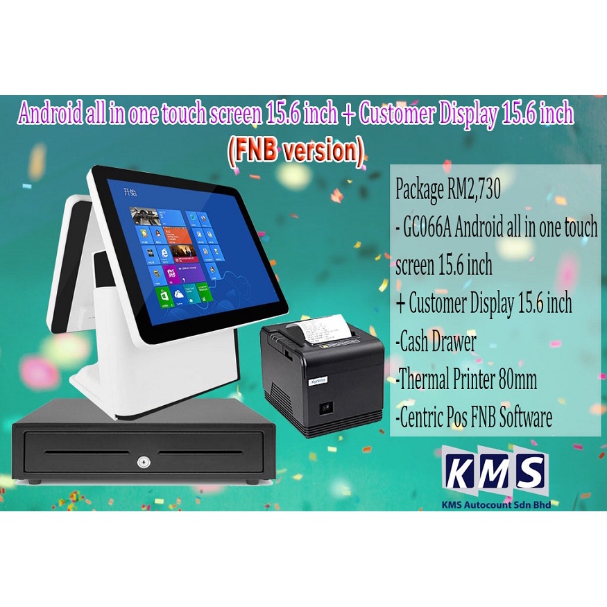 Android all in one touch screen 15.6 inch + Customer Display 15.6 inch ...