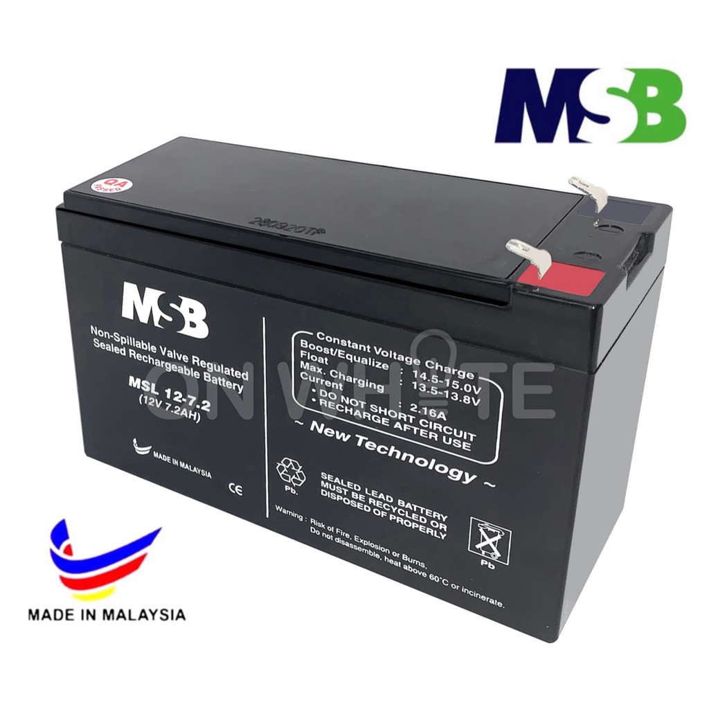 MSB 12V 7.2AH Rechargeable Sealed Lead Battery (MSL12-7.2) MS12-7.2 | Shopee Malaysia