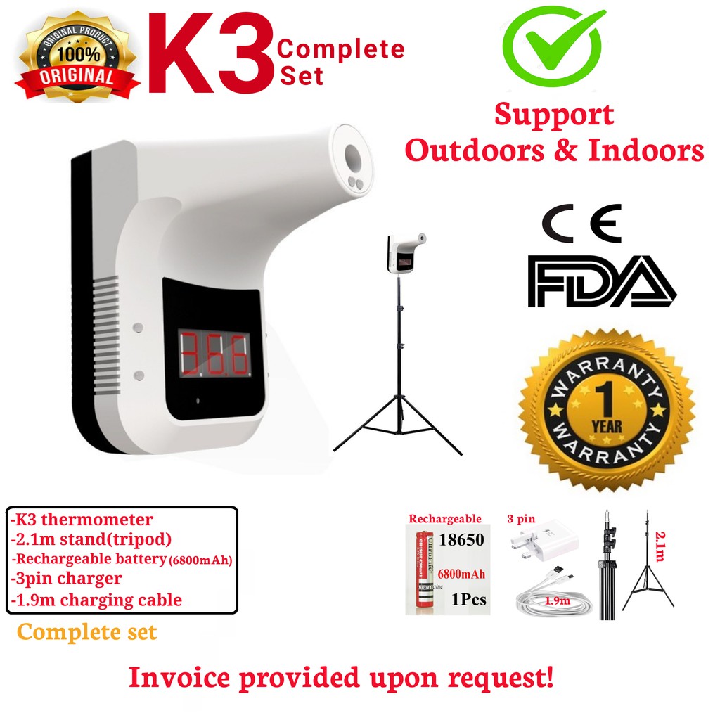 K3 THERMOMETER FULL SET with TRIPOD Temperature Scanner Non-Contact ...
