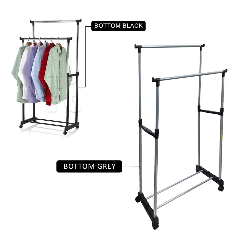 Double Adjustable Stainless Steel Hanger Cloth Drying Rack Rak Almari ...