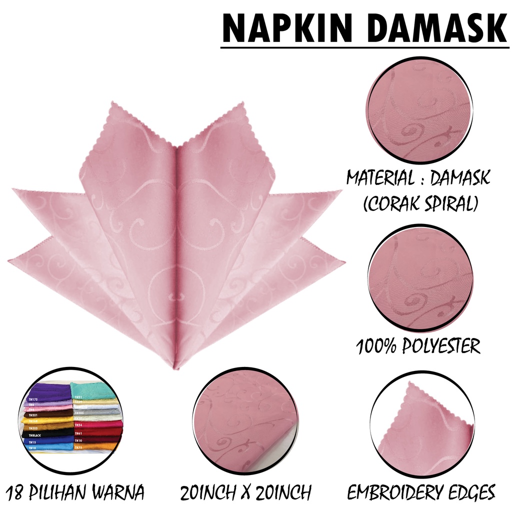 NAPKINDAMASK,NAPKIN MEJA X 10PCS,KATERING,RESTORAN,EVENT,PARTI,MAJLIS ...