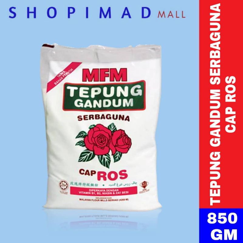 TEPUNG GANDUM SERBAGUNA CAP ROS / MULTIPURPOSE FLOUR [850GRAM | Shopee ...