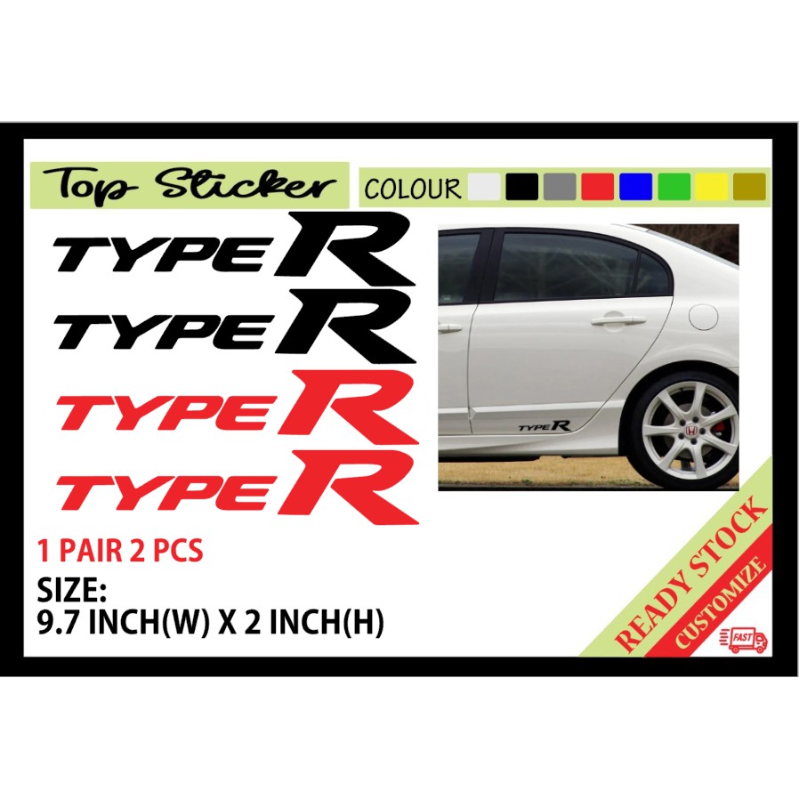 1 PAIR 2 PCS HONDA CIVIC TYPE R SIDE DOOR CAR STICKER HONDA CIVIC FD FC ...
