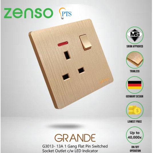 Zenso Grande 13A Switched Socket Outlet with LED Indicator - Gold Color ...