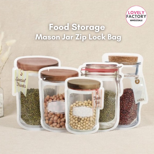 2pcs Mason Jar Zip Lock Bag Transparent Frosted Waterproof Kitchen Food ...