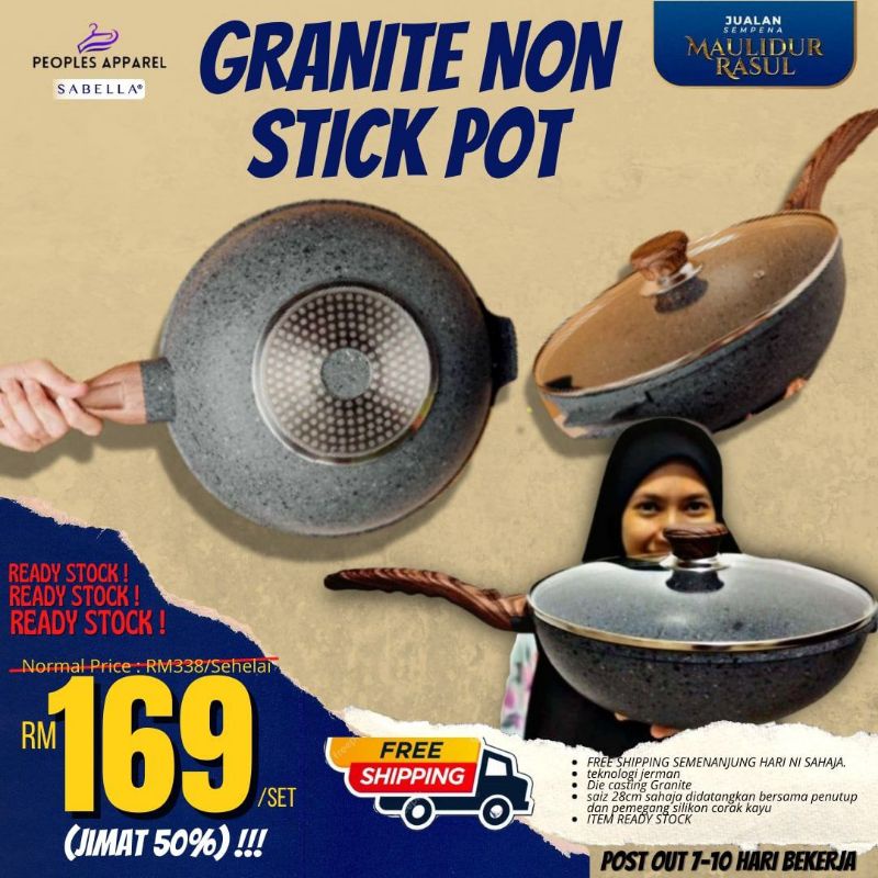 SABELLA GRANITE POT WITH LID | GERMAN TECHNOLOGY | NON STICK POT ...