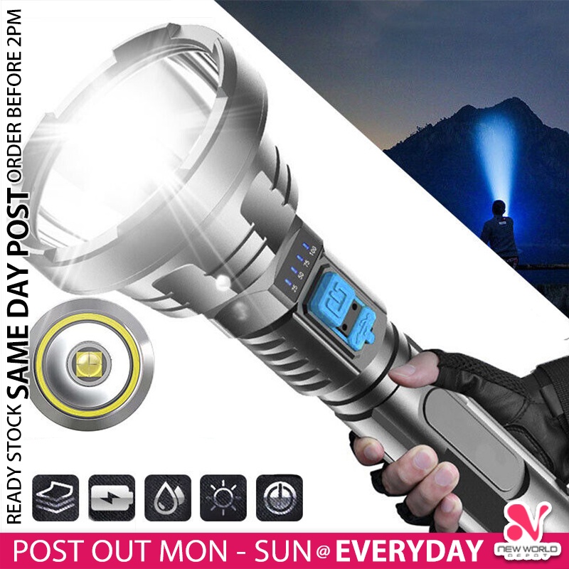 𝗠𝗔𝗫 𝟯𝟬𝟬𝗠 》Waterproof 3 Mode LED Torch Light Rechargeable Flashlight ...