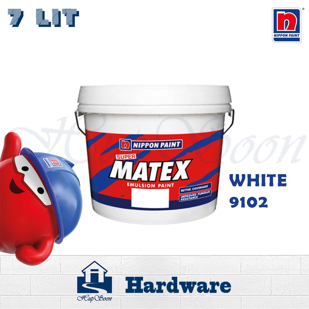 7L Nippon Paint Super Matex Interior Wall Emulsion Paint (White 9102 ...