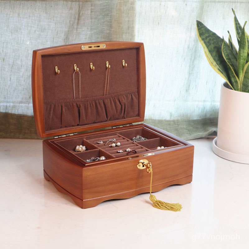 【现货】Solid wood lock wooden double-layer jewelry box European luxury ...