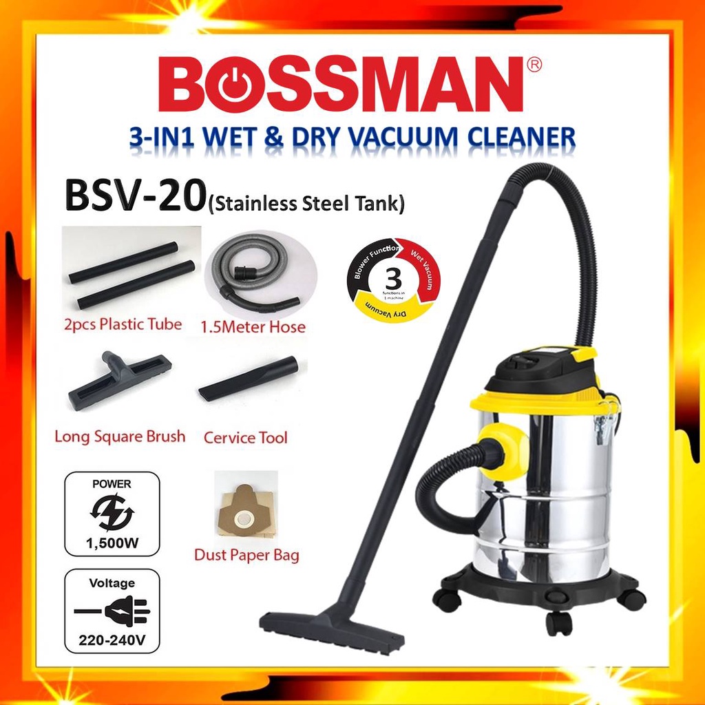 Bossman Bsv 20 Stainless Steel Tank Wet And Dry Heavy Duty Vacuum Cleaner