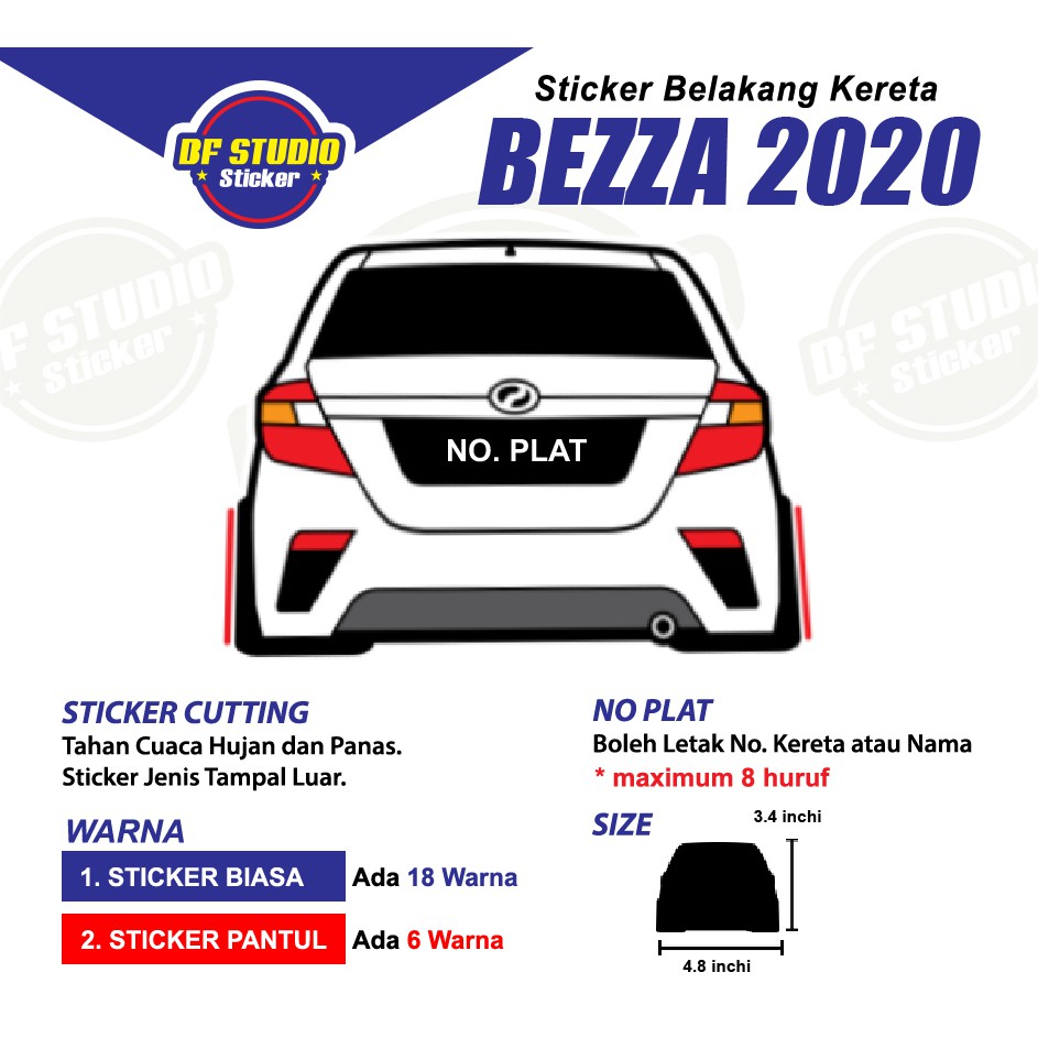 Sticker Belakang Kereta Perodua Bezza 2020, 1 Pcs, Boleh Tukar Warna ...