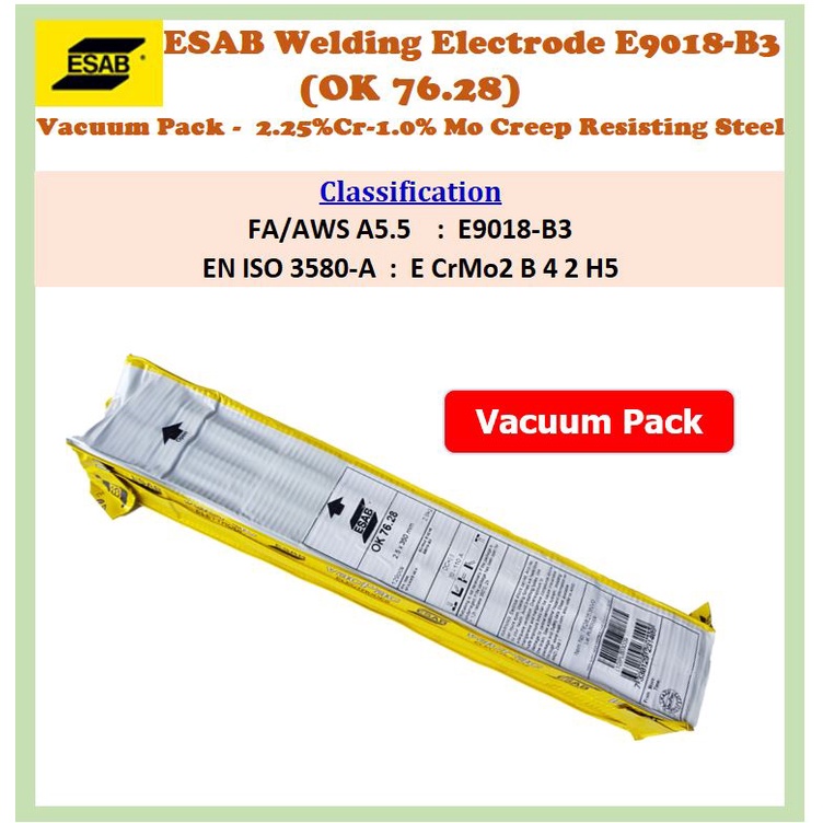 ESAB Welding Electrode E9018-B3 (OK 76.28) Vacuum Pack - 2.25%Cr-1.0% ...