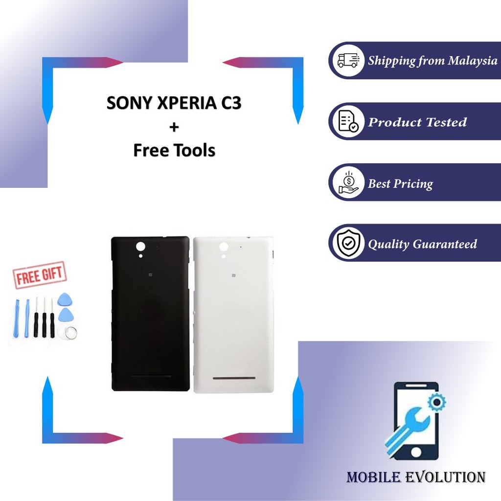 SONY XPERIA C3 Black / White Back Battery Cover New Replacement Part ...