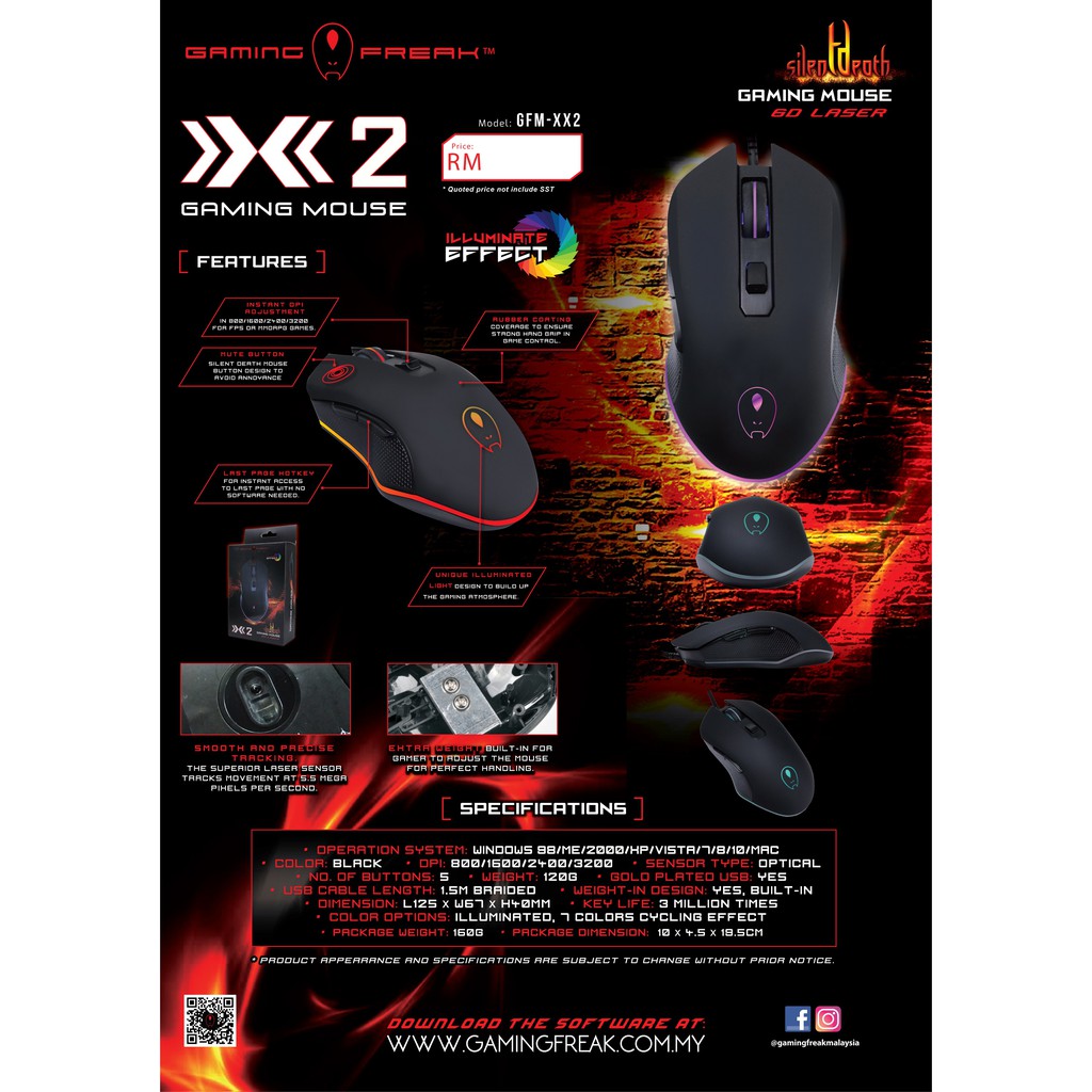 AVF Gaming RGB Silent Click Mouse (GFM-XX2) 6D LASER GAMING FREAK | Shopee Malaysia