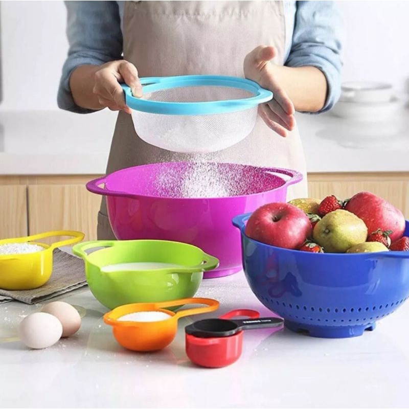 10 Pcs/set Rainbow Mixing Bowls Nesting Bowls Stackable Measuring Cups ...
