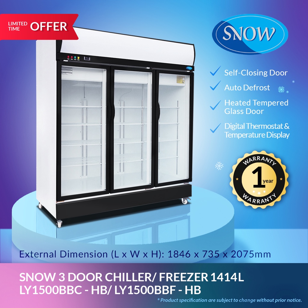 SNOW 3 DOOR CHILLER & FREEZER 1414L BLACK (1 year Warranty) / LY1500BBC ...