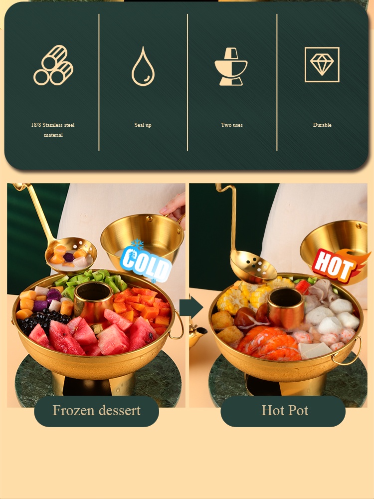 23cm Gold Cookware Stainless Steel Chinese Charcoal Small Hotpot ...