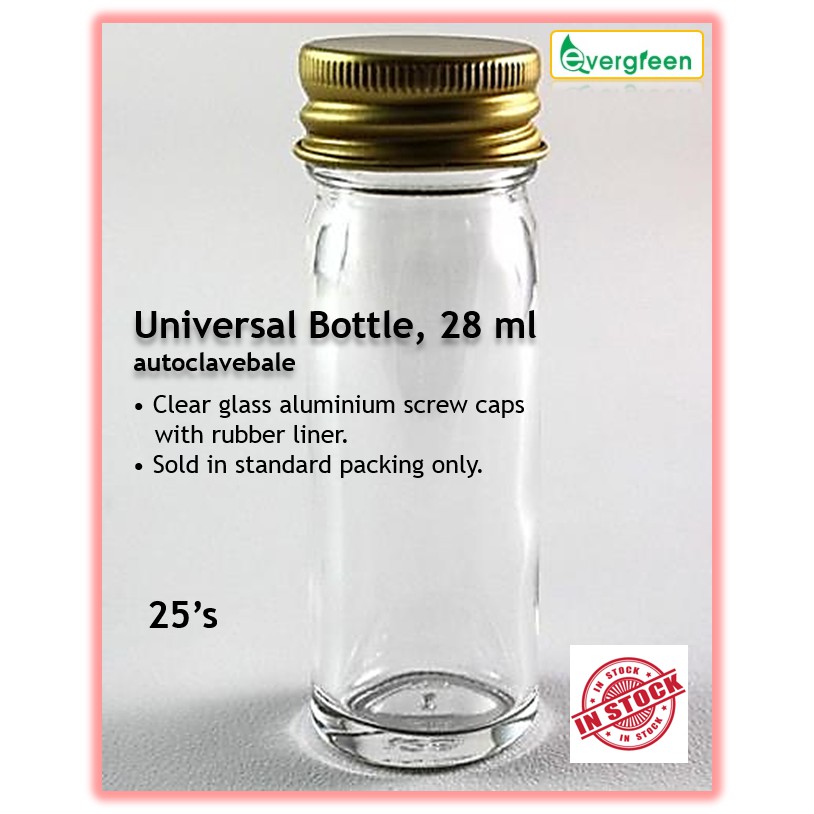 FAVORIT Universal Bottle 28ml, clear glass with aluminium screw cap in ...