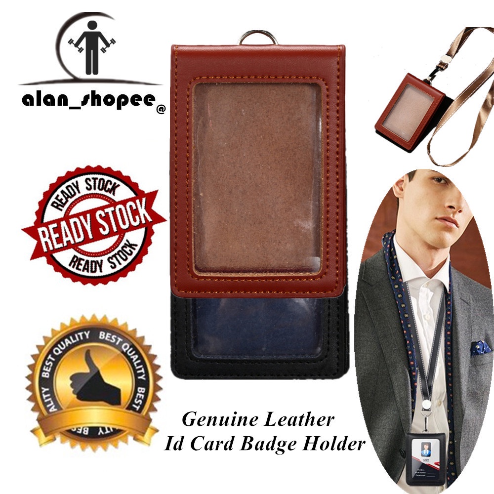(Ready Stock)NEW Genuine Leather Chest Card Name Tag Work Pass Cover ...