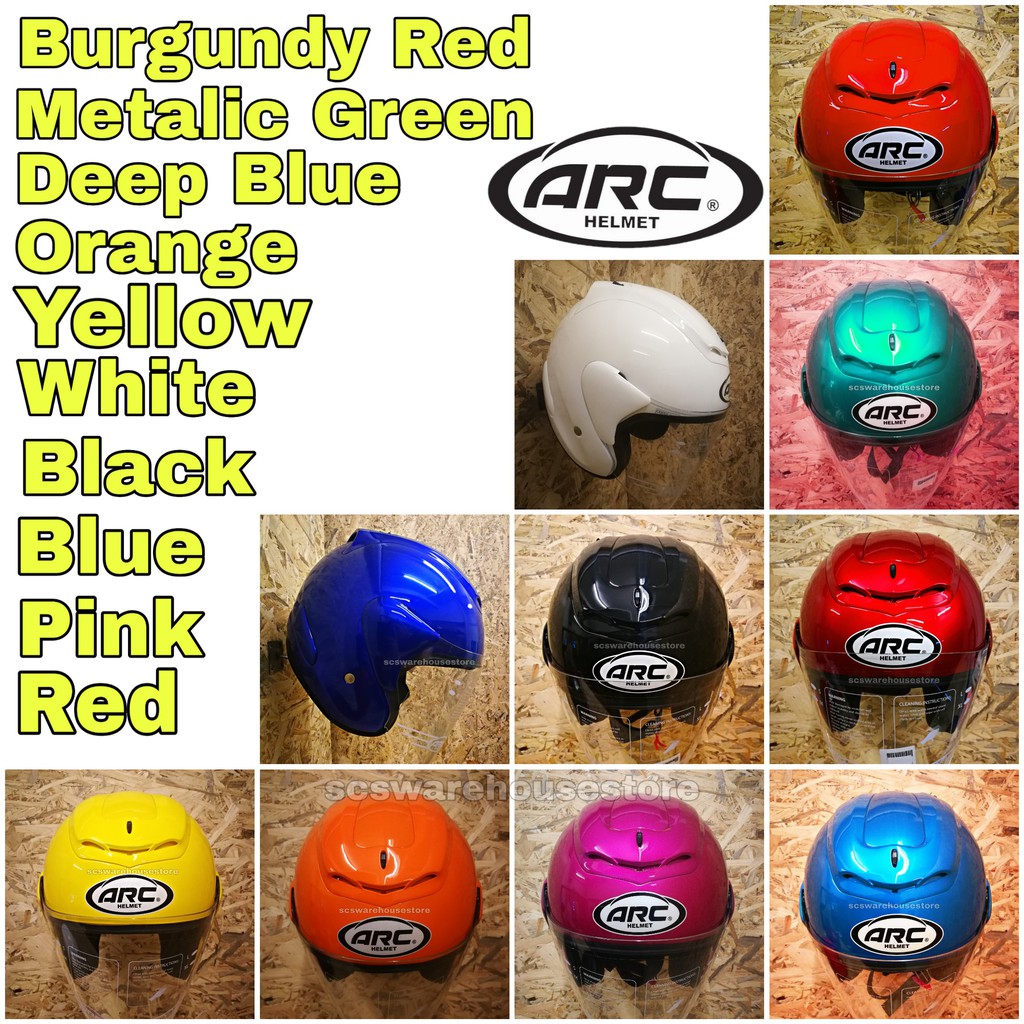 Helmet ARC RITZ Grey Metalic Green Burgundy Red Deep Blue Malibu Yellow ...