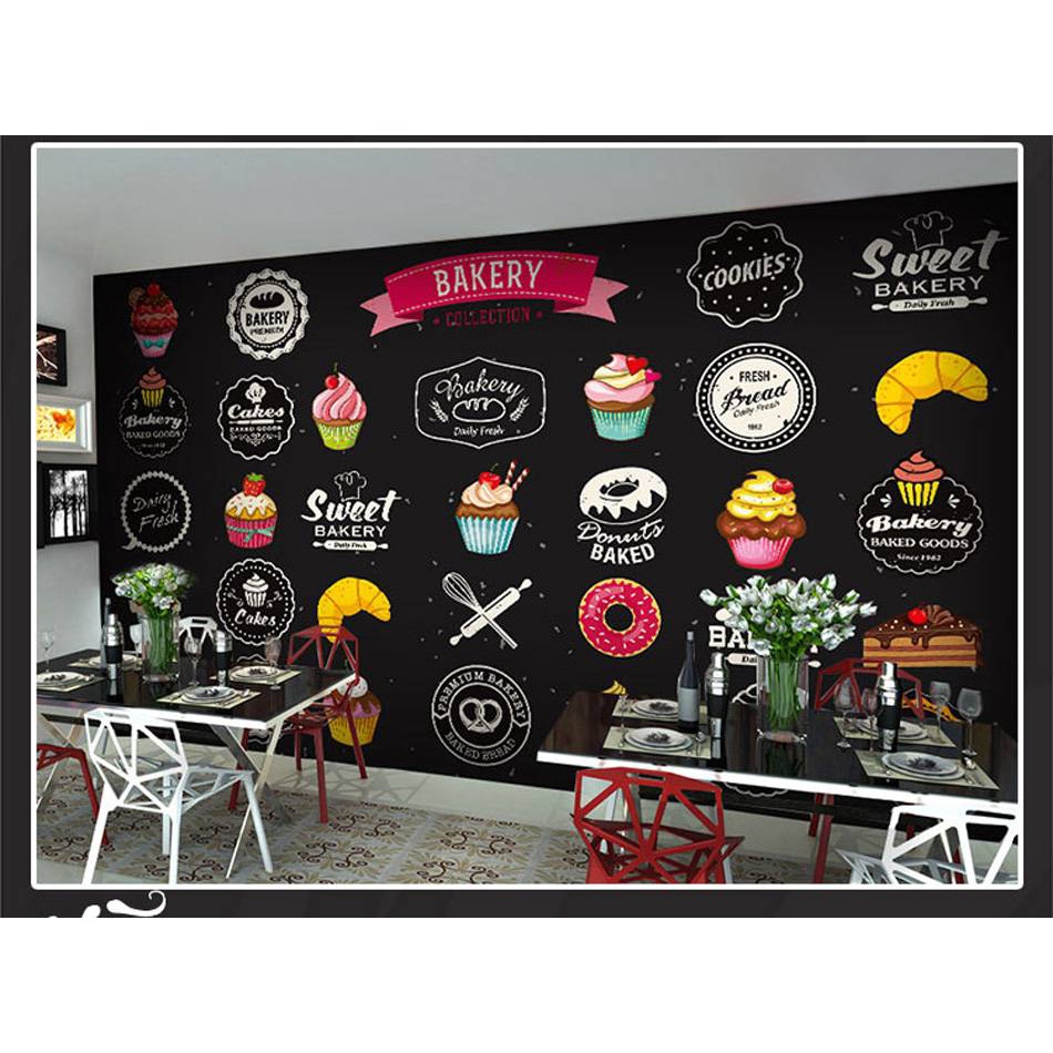 Simple Art Bakery Pizza Cupcake Patten Wall Paper Mural Rolls Size for ...