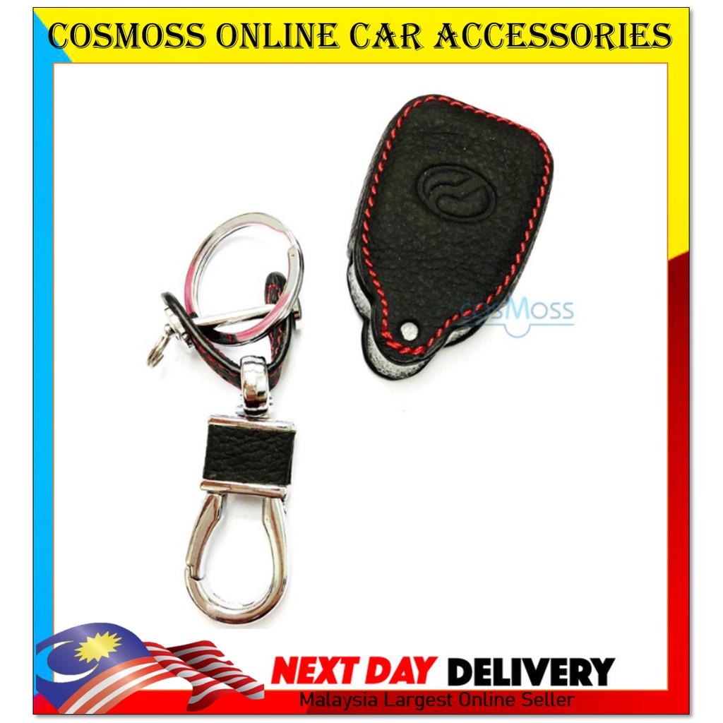 PERODUA ALZA/MYVI Key Start Remote Leather Car Key Cover Case (Black ...