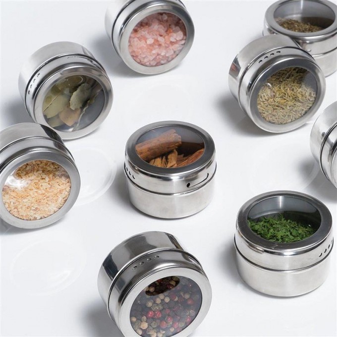 1pcs/ Transparent Lid Spice Magnetic Tin Pot Stainless Steel Spice ...