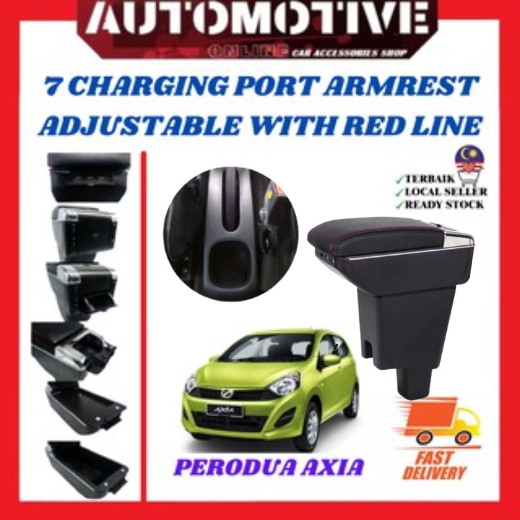 Perodua Axia ARMREST ADJUSTABLE 7 USB CHARGING PORT WITH RED LINE ...