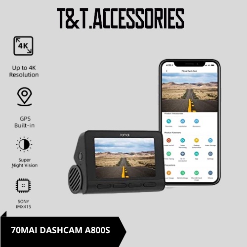 70mai A800S Dual Vision 140 FOV 4K Ultra HD Screen Dash Cam APP Control ...