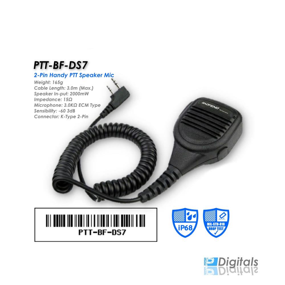BAOFENG Kenwood Handy PTT Shoulder Speaker Mic K-Type 2-Pin Connector ...