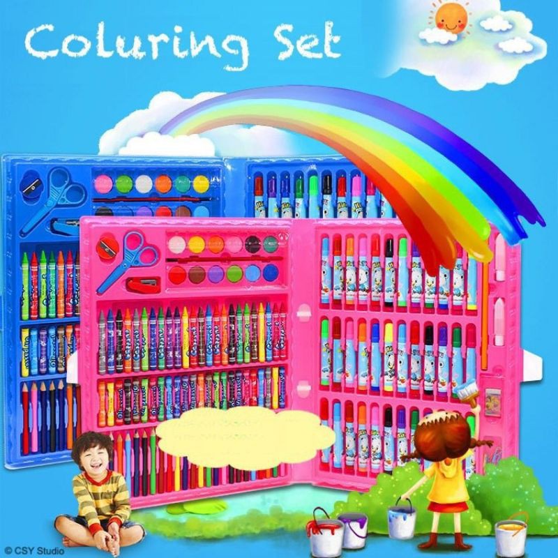 🔥🔥208 Pcs Colouring Set Drawing Art Kids Crayon Water Colour Oil Pastel ...