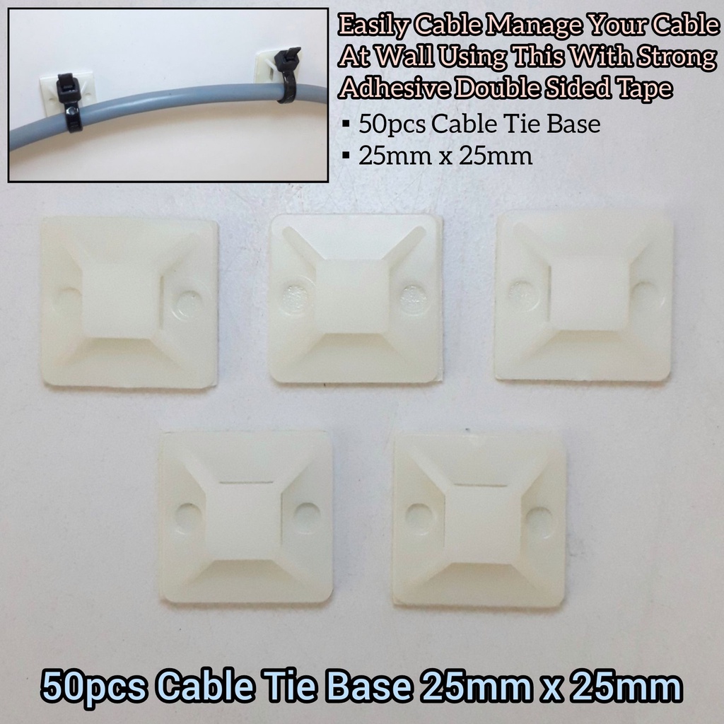 50PCS Double Sided Tape Cable Tie Base 25MM X 25MM And Self-Adhesive ...