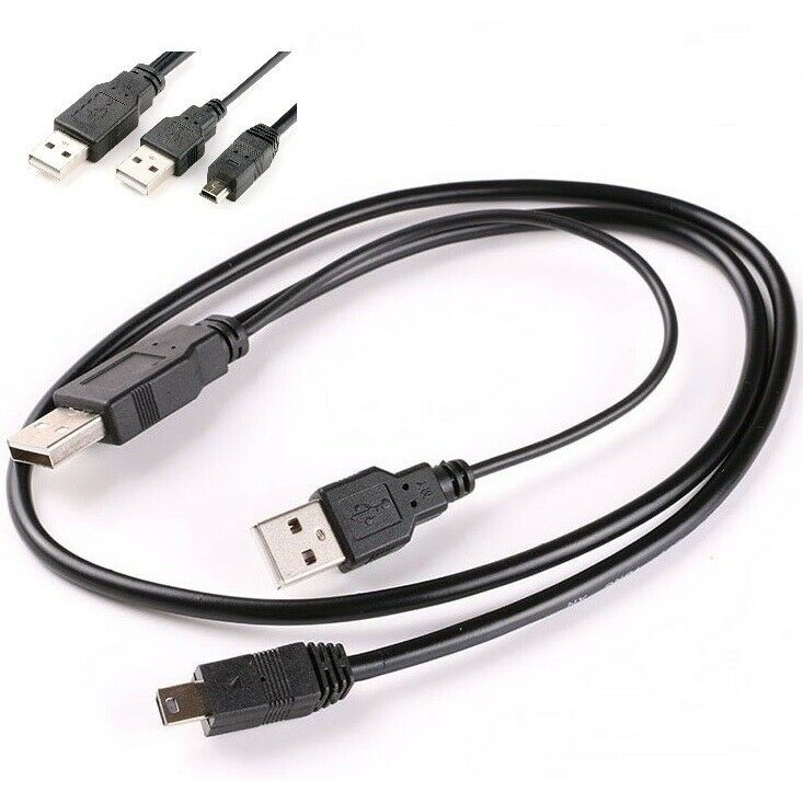 Dual USB 2.0 Type A to USB Mini 5 Pin Type B Male Y Data & Power Cable ...