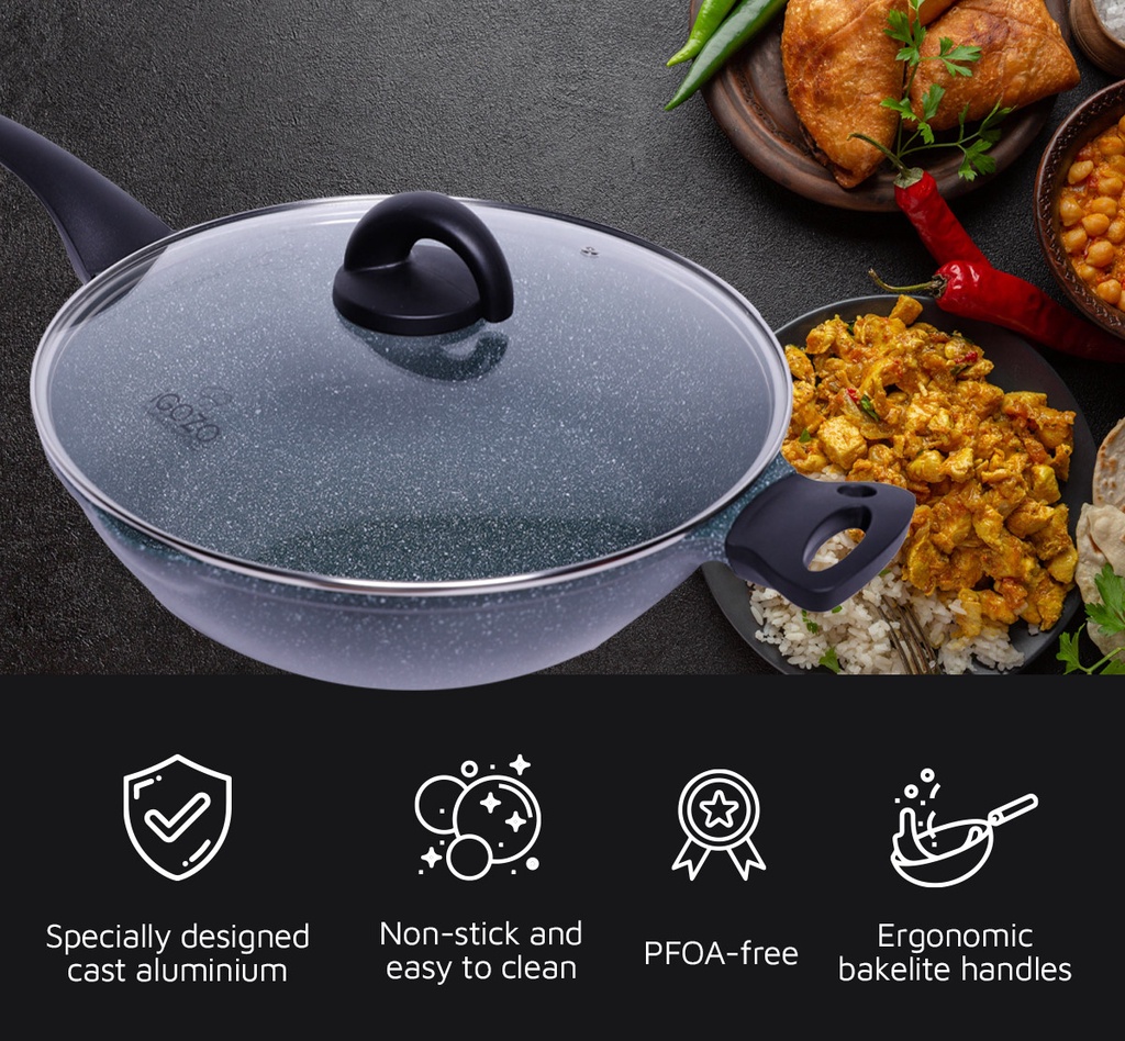 iGOZO EPSILON 32CM Non Stick Premium Granite IH Stirfry Wok Deep Fry ...