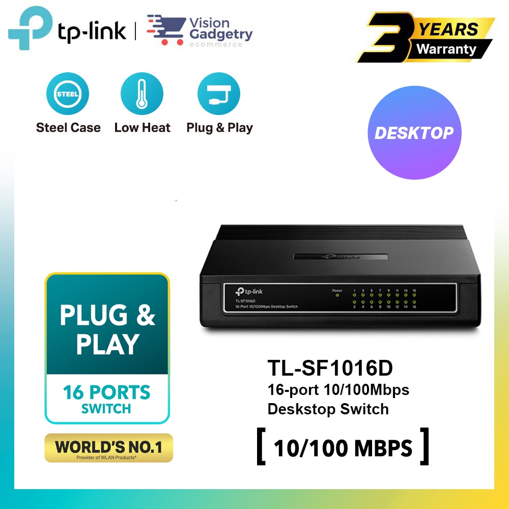 TP-Link TL-SF1016D 16-Port 10/100Mbps Desktop Network Ethernet LAN ...