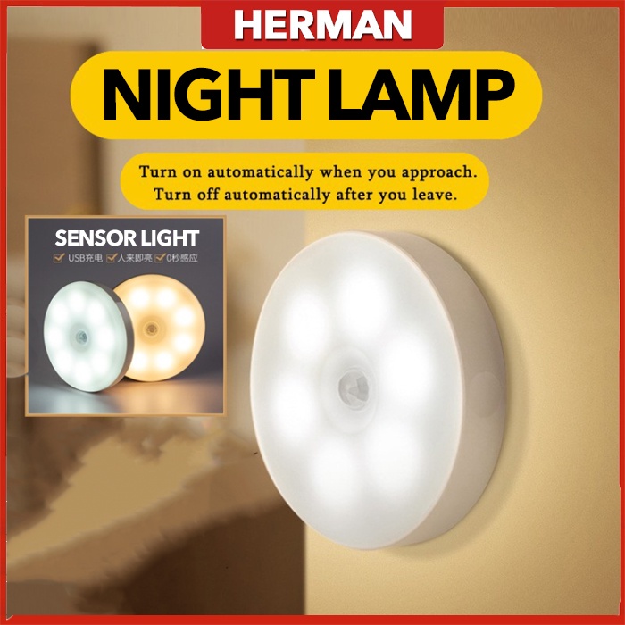 HERMAN 😍 Rechargeable Sensor Night Light, Wireless Body Induction Lamp ...