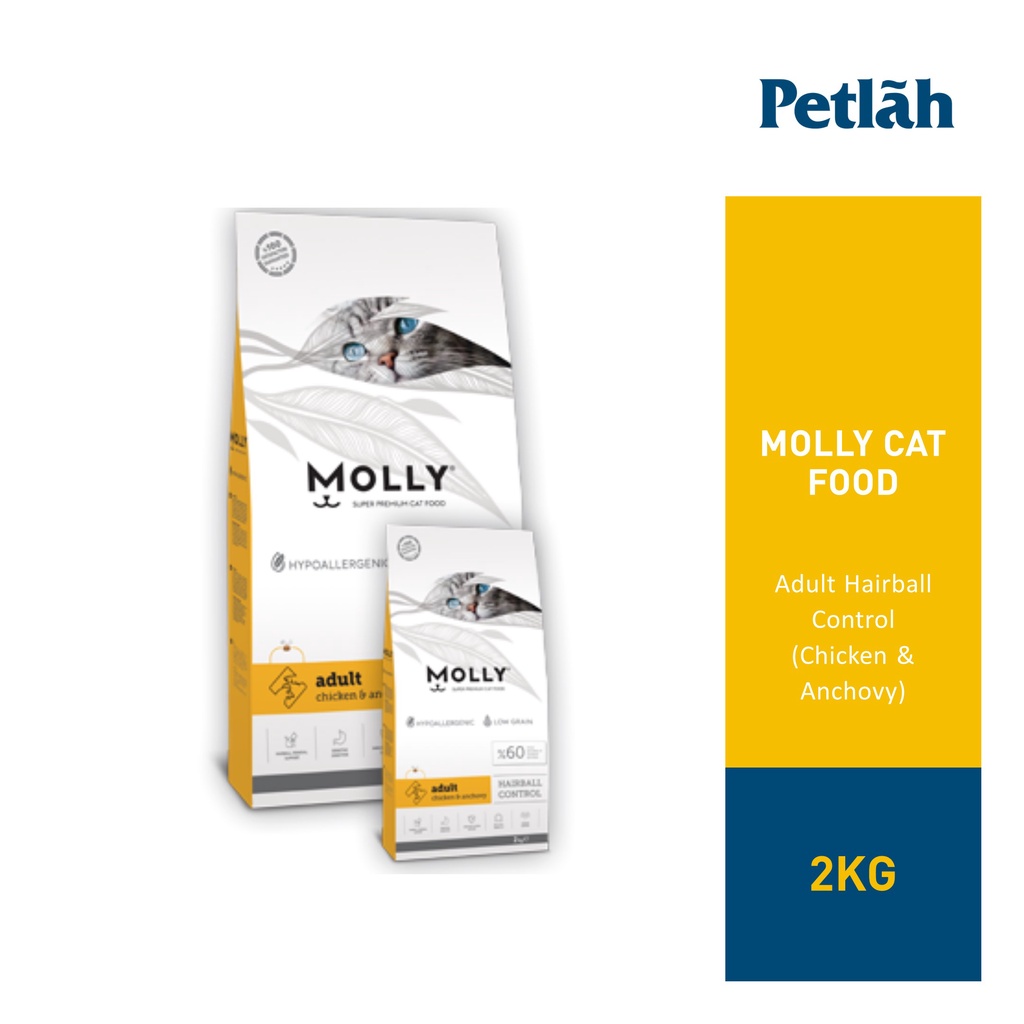 Molly Cat Dry Food Adult Hairball Control Chicken & Anchovy 2kg ...