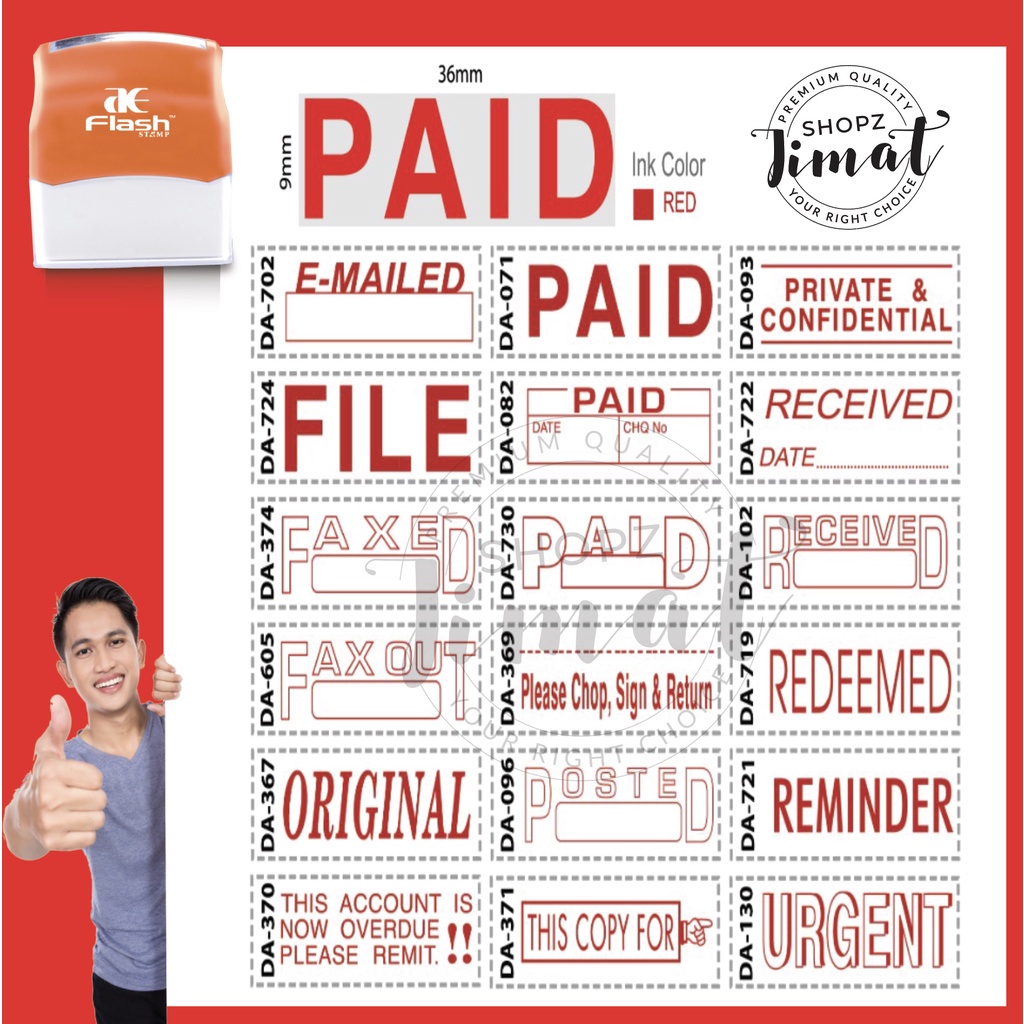 AE Flash Ready Made Stamp Chop Stock Stamp (PAID DATE SIGN URGENT ...