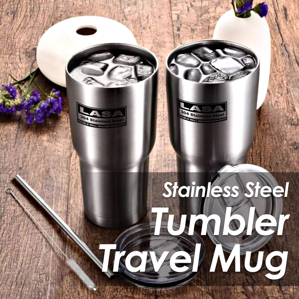 LASA Stainless Steel 900ml Thermo Mug With Straw (2 units) | Shopee ...