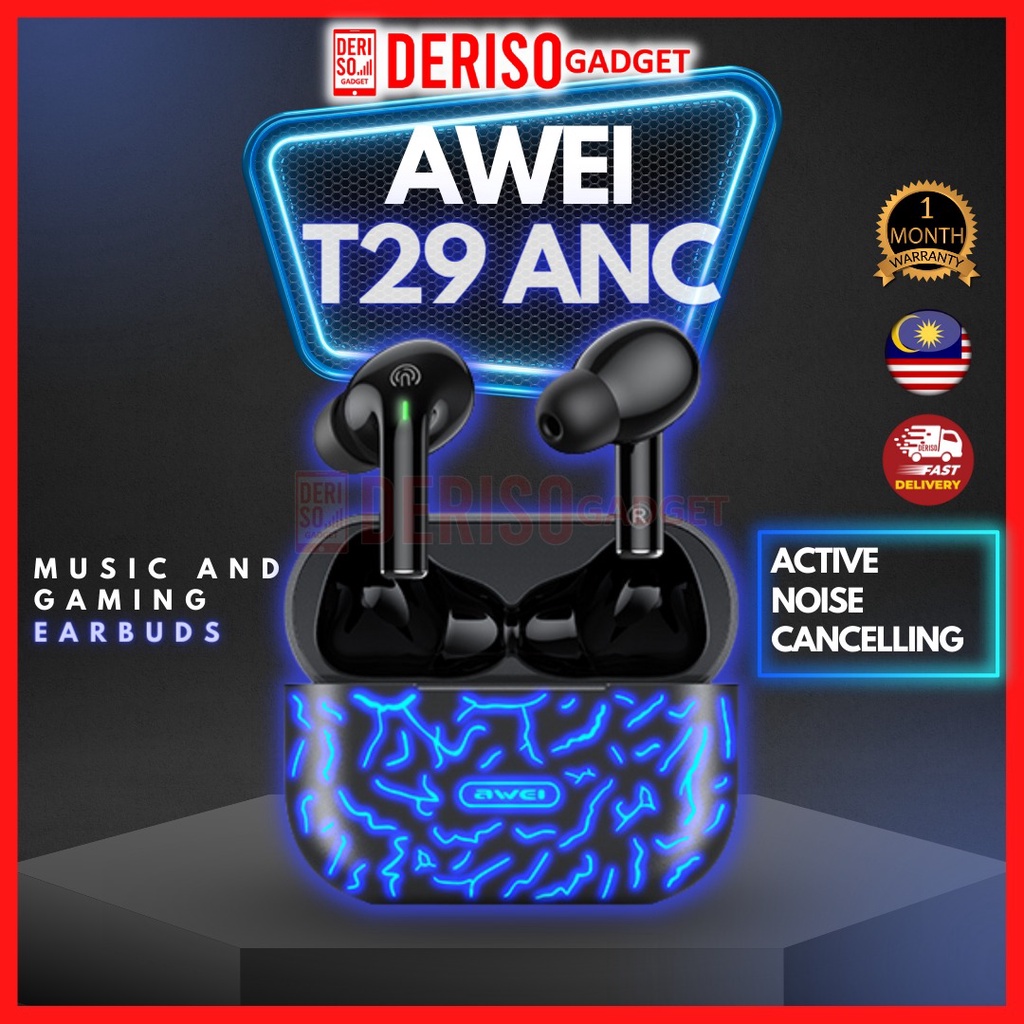 DERISO Bluetooth Earphone Handsfree Awei T29 ANC True Wireless ANC Function Touch Sensor with ...