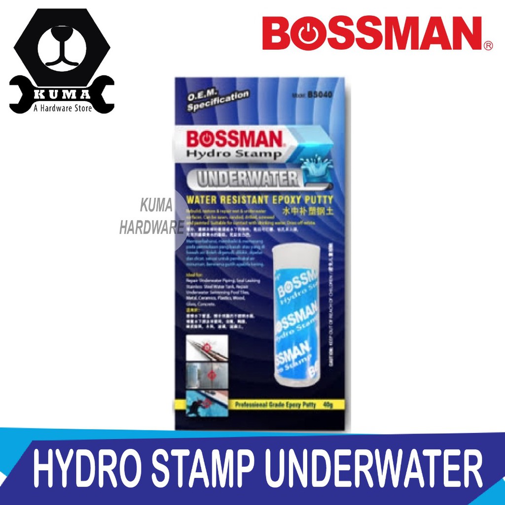 BOSSMAN Hydro Stamp UNDERWATER Water Resistant Epoxy Putty 40 GRAM ...